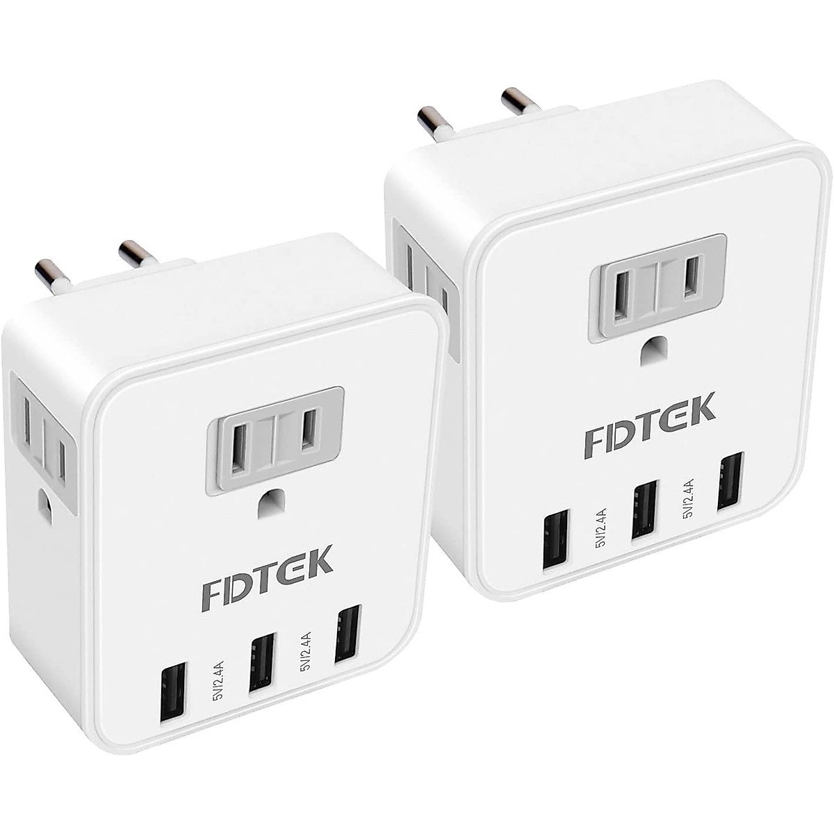 European Travel Plug Adapter, FDTEK US to Europe Power Adapter with 3 USB and 3 AC Outlet, Euro Charger Adaptor Type C for USA to EU France Germany Greece Italy Israel Spain, 2-Pack