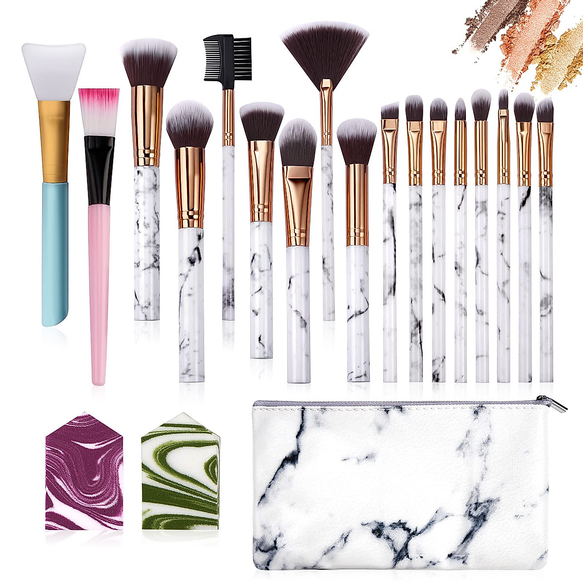SNSLXH Marble Makeup Brushes with Makeup Bag | Premium Synthetic Foundation Powder Concealers Blending Eye Shadows Face Makeup Brush Set(17 Pcs)