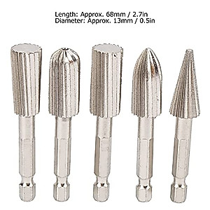 Wisoqu 5Pcs Rotary File Cutting Burrs,14in Hex Shank Double Cut Metal Grinder Drill Bit Set High Speed Steel Rotary File Set,for Carving Polishing