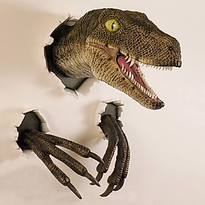 Wall-mounted Dinosaur Resin Sculpture Wall-broken Dinosaur Head With Claw Props Replica Set, 3D Dinosaur Statue Home Art Life-like Decoration In The Family And Children's Bedroom And Livin