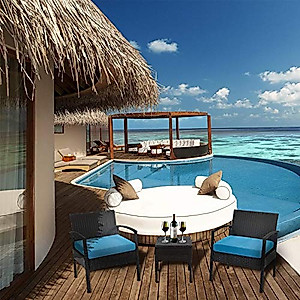 HOMEZILLIONS Outdoor Furniture 3 Piece Patio Set Balcony Furniture Outdoor Bistro Set Wicker Chair for Balcony Backyard Porch with Table and Cushions Blue