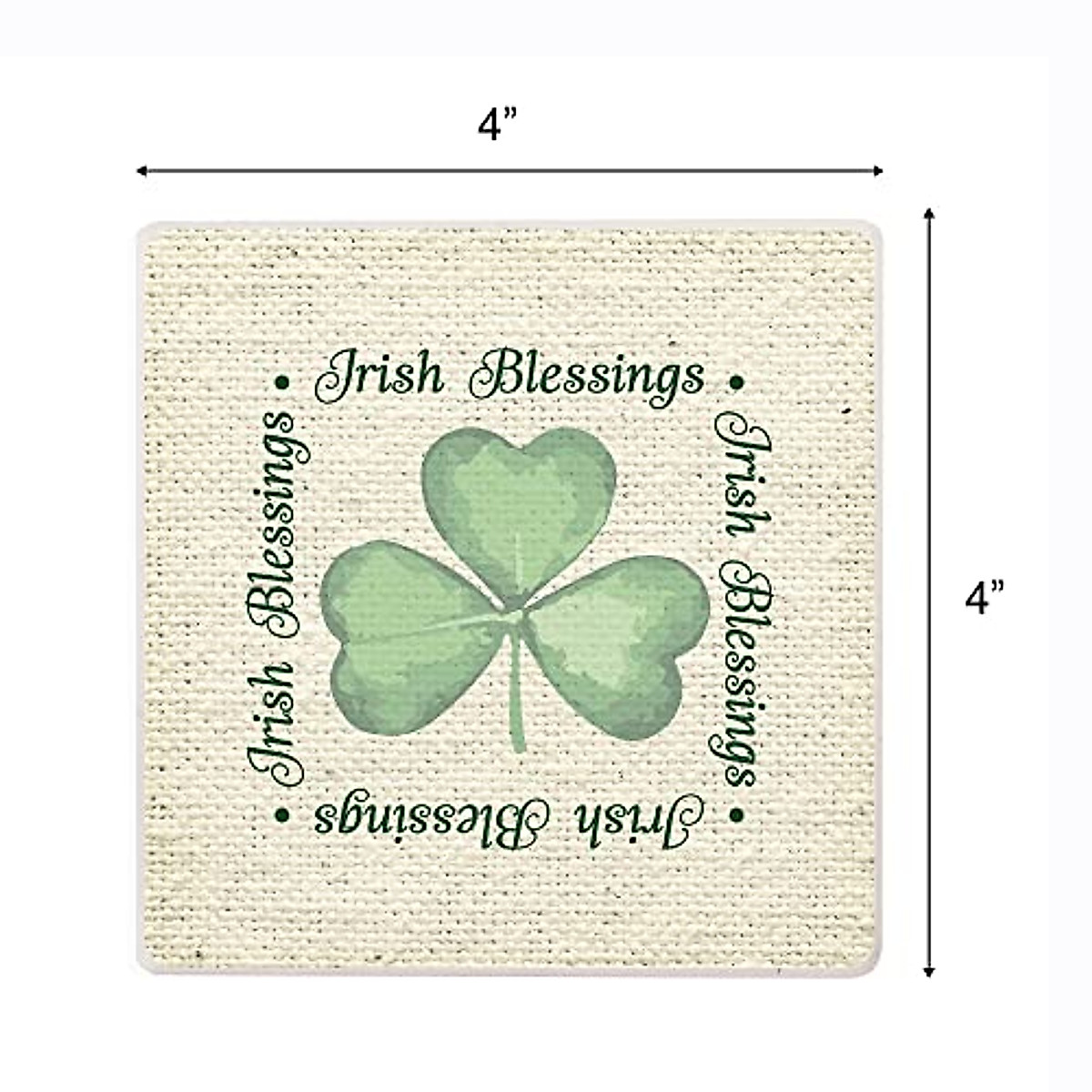 Irish Blessings Shamrock Green 4 x 4 Absorbent Ceramic Square Coasters Pack of 4
