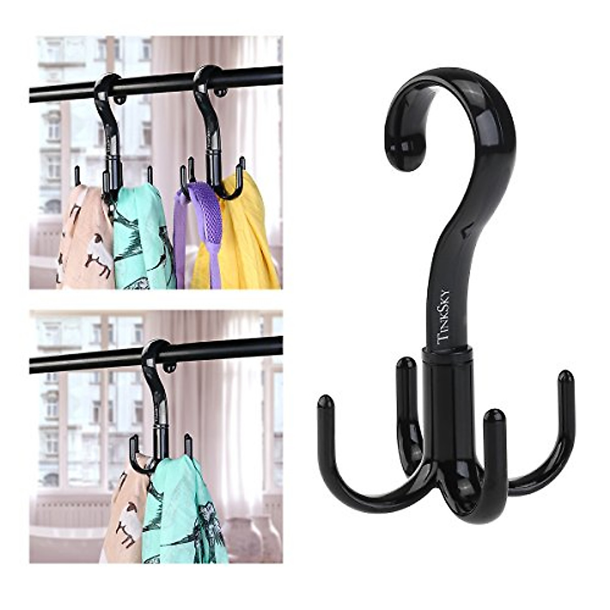 TinkSky Belt Hanger Scarf Tie Rack Holder Hook for Closet Organizer 360 Degree Rotating 3 Pack