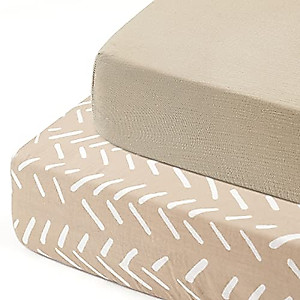 GRSSDER Soft Muslin Crib Sheet 2 Pack, 100% Cotton Crib Sheets for Boys and Girls, Fit Standard Crib Mattresses 52" x 28" Safe and Snug, Taupe/Stripe