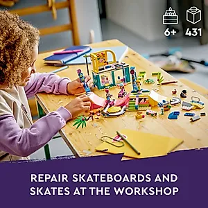 LEGO Friends Skate Park Set 41751, Skateboard Toys for Girls and Boys Ages 6 Plus, Mini-Doll Playset with Toy Scooter and Wheelchair, Birthday Gift Idea for Creative Play