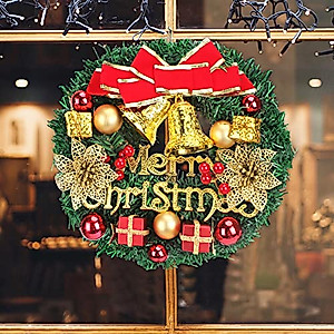 Skycase Christmas Wreath, 32cm/2.6 inch Artificial Christmas Decoration Crafts Wreath with Bell for Front Door Holiday Party Wedding Office Home Garden Christmas Tree Wall Decor