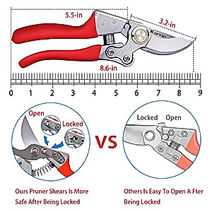Kynup Pruning Shears for Gardening, Garden Shears Heavy Duty, Professional Bypass Pruner Hand Shears, Tree Trimmers Secateurs, Garden Clippers for Plants, Hedge Shears, Garden Tools (Red)