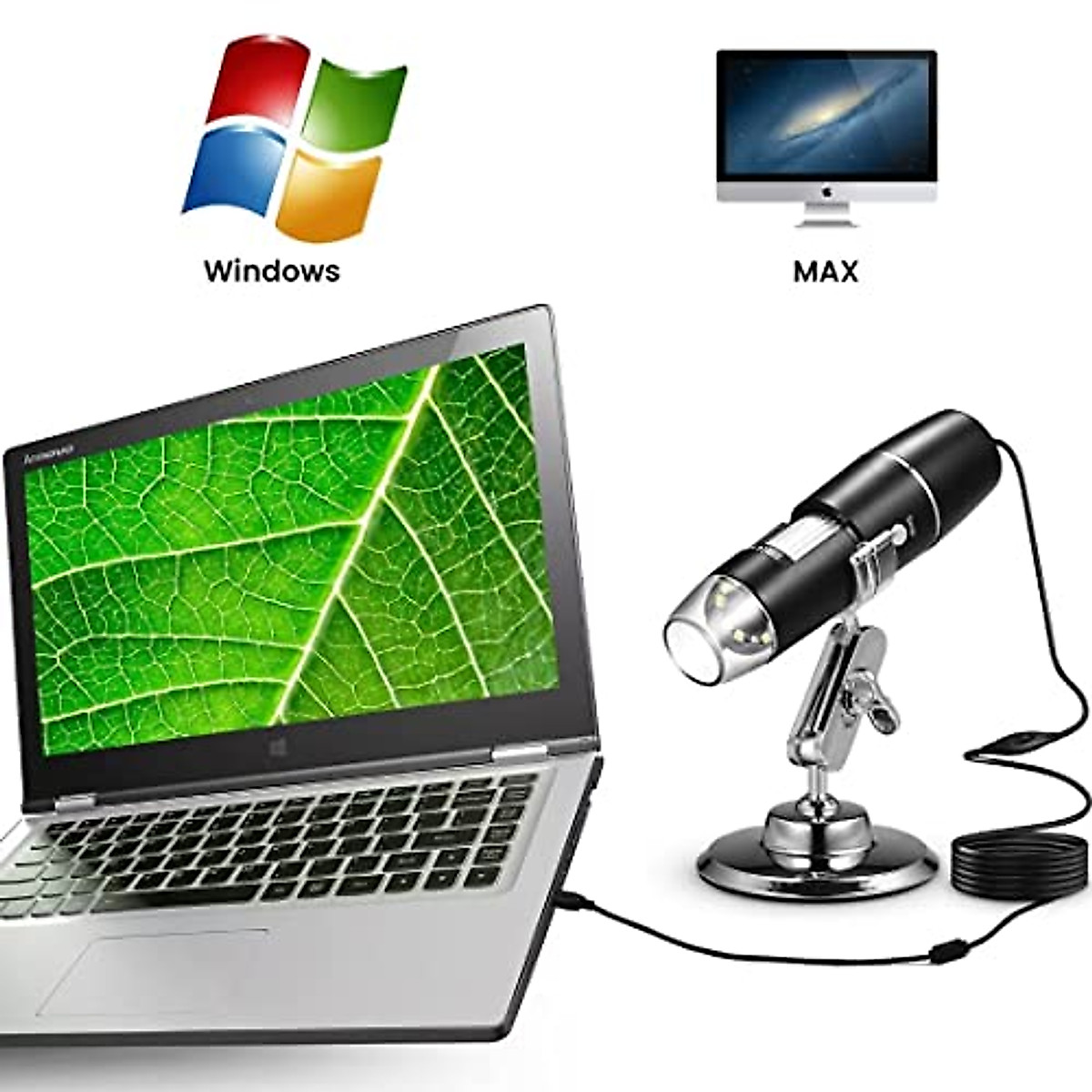 Handheld USB Digital Microscope with Metal Stand, Portable HD 1000 X Magnification Inspection Camera with 8 LED Light for Android Mac Windows Computer