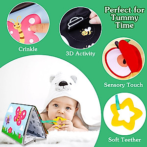 Aboosam Tummy Time Mirror Baby Toys 0-6 Months - Infant Toys Black and White High Contrast Baby Crinkle Toys 0-3 Months with Teether - Montessori Newborn Brain Development Sensory Toys for Babies