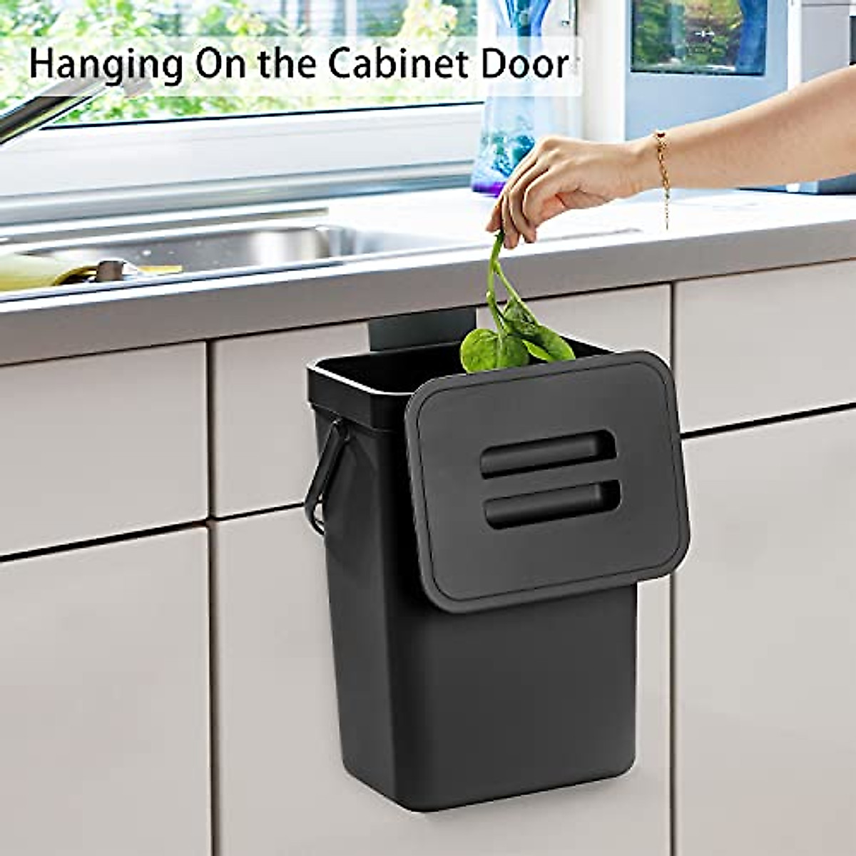 StoneSpace Under Sink Trash Can，Kitchen Compost Bin, Diaper Pail, 3.2 Gallon/12L Hanging Garbage Can for Baby Crib/Bathroom/Cupboard, Plastic Food Waste Bin,1 Pack Black