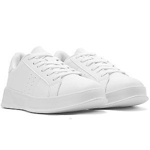 Lightweight White Leather Sneakers for Women - Comfort Lace Up Memory Foam Classic Walking Tennis Fashion Casual Skate Plain Shoes White Size 9