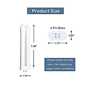 Bug Zapper Light Bulb Replacement for 15W Bug Zapper with 4-Pin Base, Ful 15W-BL U Shaped Twin Tube Bulb for T6 Insect Attracting Lamp, 2 Pack