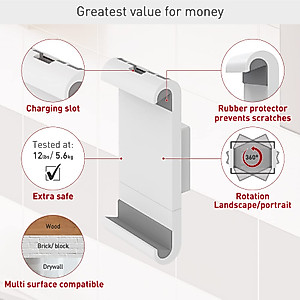 Barkan 7-12 inch Fixed Tablet Wall Mount 3 lbs White Firm Tablet Clamp 360 Degree Rotation Very Low Profile