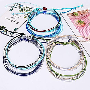 yfstyle 12Pcs Summer Wave Bracelets Adjustable Handmade Waterproof Beaded Anklets Starfish Turtle Infinity Ankle for Women Girls Boho Jewelry for Summer