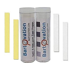 Restaurant Sanitizer Test Kit for QAC Quaternary Ammonium 0-500 ppm Quat & Chlorine 10-200 ppm Chemical Test Paper for Food Service [2 Vials of 100 Paper Strips]
