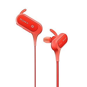 Sony Extra Bass Bluetooth Headphones, Best Wireless Sports Earbuds with Mic/ Microphone, IPX4 Splashproof Stereo Comfort Gym Running Workout up to 8.5 hour battery, red