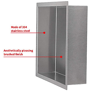 Sanbege 12"×12" Shower Niche Brushed Stainless Steel, Recessed Shower Caddy, Bathroom Shelf Insert Fits for 11"x11" Wall Hole Installation (Nickel)