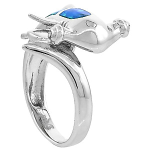 Sterling Silver Blue Synthetic Opal Hammerhead Shark Ring for Women 3/4 inch size 7