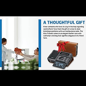 Eton - Elite Traveler AM/FM/LW/Shortwave Radio with RDS & Custom Leather Carry Cover, 500 Station Memory, Sleep Timer, Local/World Time Setting, Snooze Function, Orange LCD Display, Earphone Jack