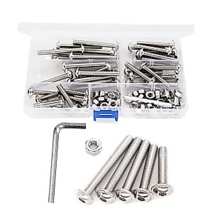 80pcs M6 x 30mm/ 35mm/ 40mm/ 45mm/ 50mm Flanged Button Head Hex Socket Cap Screws Nuts Assortment Kit, 80pcs, Allen Socket Drive, A2-70/18-8/304 Stainless Steel, Full Thread, Plain Finish