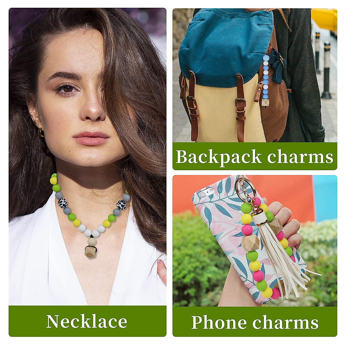 255Pcs Silicone Beads, Silicone Beads for Keychain Making, 12mm 15mm Loose Beads for Keychain Making 15 Colors Bead Bracelet Making kit, Craft Necklace Beads for DIY Jewelry Making