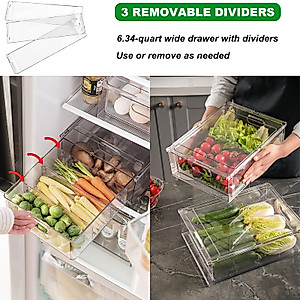 2 Pack Refrigerator Organizer Bins with Pull-out Drawer, Stackable Fridge Drawer Organizer Set with Handle, BPA-free Drawable Clear Storage Cases for Freezer, Cabinet, Kitchen, Pantry Organization