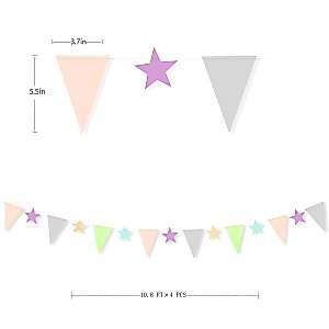 30Ft Pastel Banner Stars Garland Triangle Flag Pennant Bunting Streamers for Kids Birthday Party Backdrop for Baby Shower Nursery Unicorn First Birthday Home Wedding Bridal Shower Decor (Macaron)