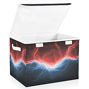 Kigai Lightning Red Blue Storage Baskets for Shelves Foldable Closet Basket Storage Bins with Lid for Clothes Home Office Toys Organizers