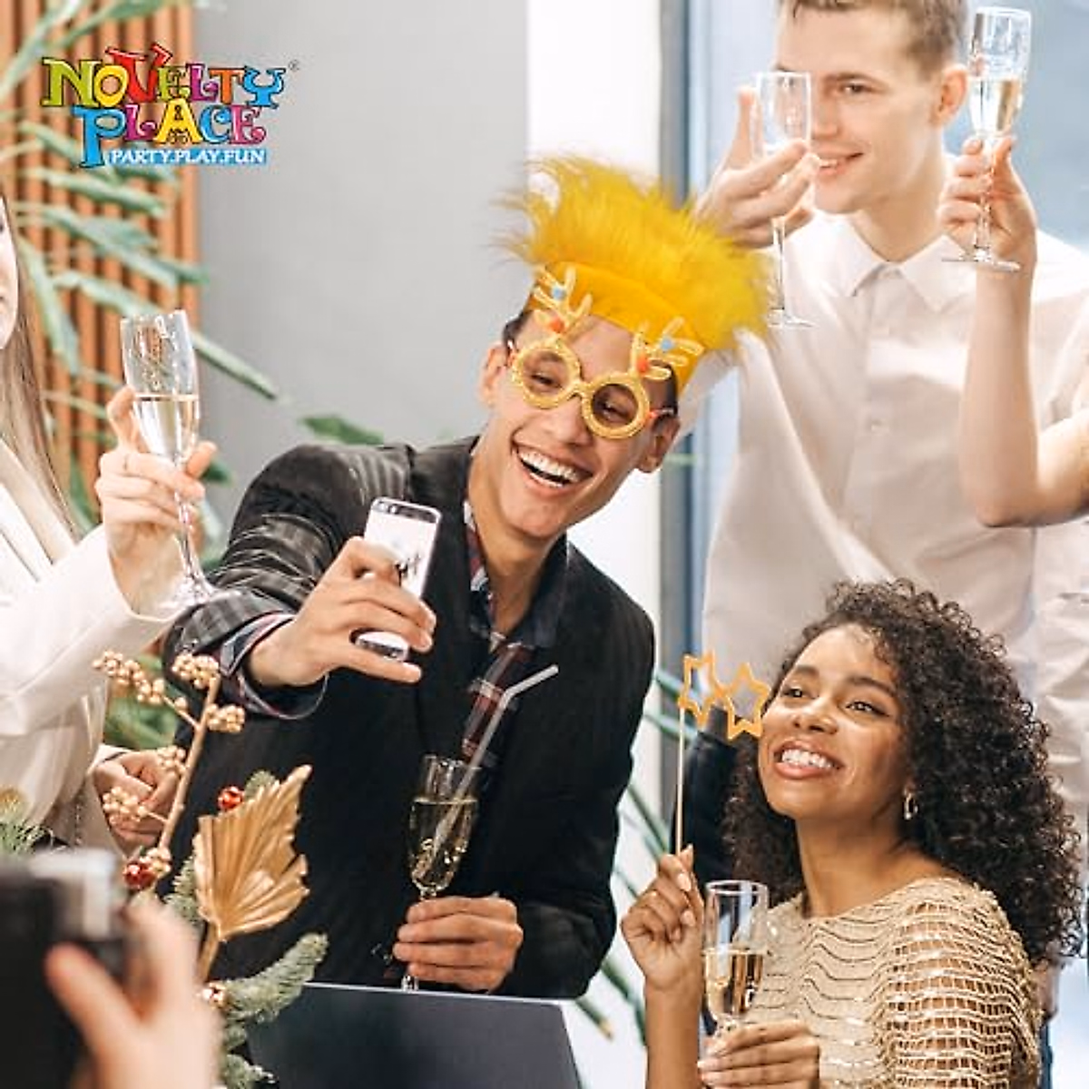 Novelty Place Yellow Hairy Costume Headband - Fun and Fuzzy Crazy Hair Wig Troll Hair Costume Accessories - Perfect for Sports Parties, Costume, Cosplay, and Halloween - Fit Kids, Teens and Adults