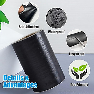 Nirvany 13 Yard Black Wood Grain Wallpaper Border Removable PVC Waterproof Peel and Stick Wallpaper,Bathroom Mirror Frame Border Sticker Wall Decor 3.93'' x 472''