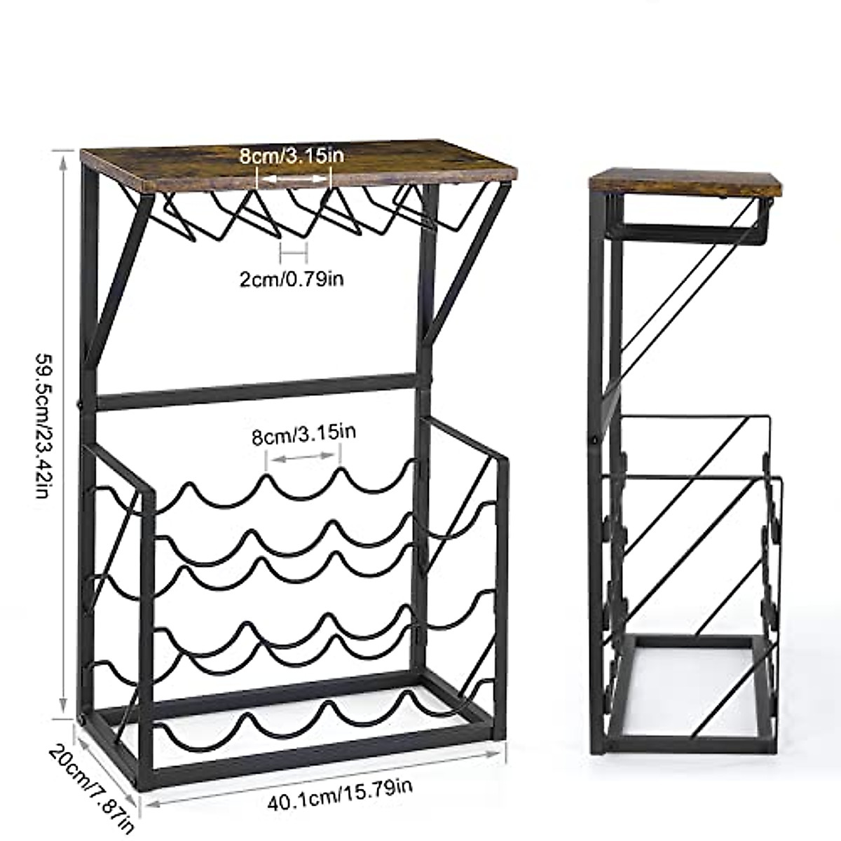MOOACE Wood Wine Rack, Countertop Wine Storage Stand, Hold 12 Wine Bottles and 8 Glasses, Freestanding Wine Holder Stand for Kitchen, Pantry, Cellar, Bar