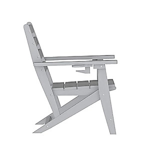 Flash Furniture Tolleson Adirondack Dining Chair with Cup Holder, Commercial Weather Resistant Recycled HDPE Adirondack Chair, Fold Out Cupholder, Gray