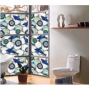 Emoyi Painted Dolphins Static Cling Window Film Privacy Glass Film for Office Bedroom Bathroom 17''X78.7''