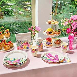 Juvale 144-Piece Tea Party Supplies - Floral Paper Plates, Napkins, Cups and Cutlery for Bridal Shower, Wedding, Girls Baby Shower (Serves 24)
