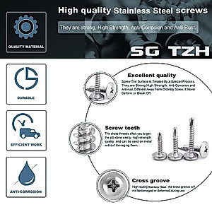 #8 x 3/4" Sheet Metal Screws 100PCS 410 Stainless Steel Truss Head Fast Self Tapping Screws by SG TZH
