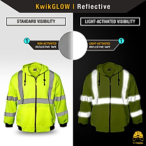 KwikSafety - Charlotte, NC - PATROL Safety Jacket [NO FUZZ Balls] Class 3 ANSI Tested OSHA Compliant Reflective Mens Fleece Hoodie/Yellow XL