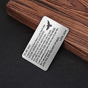 Personalized Engraved Wallet Metal Card Inserts for Son - Unique Love Insert Cards Customized for Him from Mom Mother - Graduation Christmas Deployment Birthday