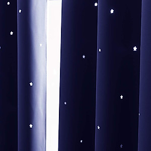 NICETOWN Children Blue Blackout Curtain - Hollow Star Space Inspired Night Sky Twinkle Christmas Star Curtain, Window Drape for Bedroom (1 Panel, 52 x 63 inches Panel, Navy Blue)