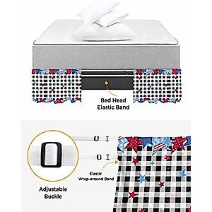 Independence Day Bed Skirt Cal King Size 18 Inch Drop,Adjustable & Elastic Wrap Around Bed Skirts Pleated Luxury Dust Ruffles for Twin Full Queen Cal King Bed,Black Buffao Plaid Freedom Stars Flag