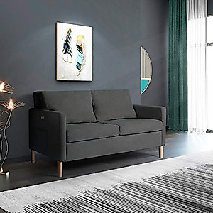 YDF Modern Fabric Loveseat Sofa with 2 USB Charging Ports, Suitable for Small Space Couch, Bedroom Living Room Small Apartment Sofa, Dark Gray