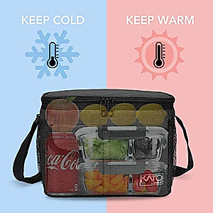 Tirrinia Insulated Lunch Box for Women Men, Leakproof Thermal Reusable Lunch Bag with 4 Pockets for Adult, Cooler Bag Tote for Office Work, Black