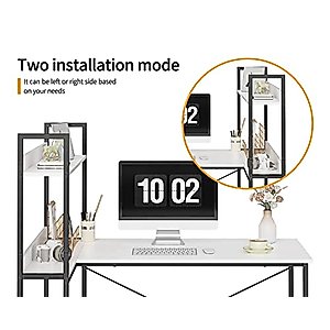 CubiCubi Computer Corner Desk with Storage Shelves, 47 Inch Small L Shaped Computer Desk, Home Office Writing Desk with 2 Hooks, White