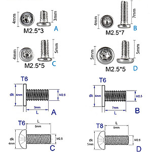 HanTof 100pcs Pocket blade knife handle screws,Knife Pocket Clip Screw,Tactical Survival Knife Screw,EDC folding knives hilt fasteners,shaft pivot pin rivets,M2.5 Machine Screws,Stainless Steel,4 Type