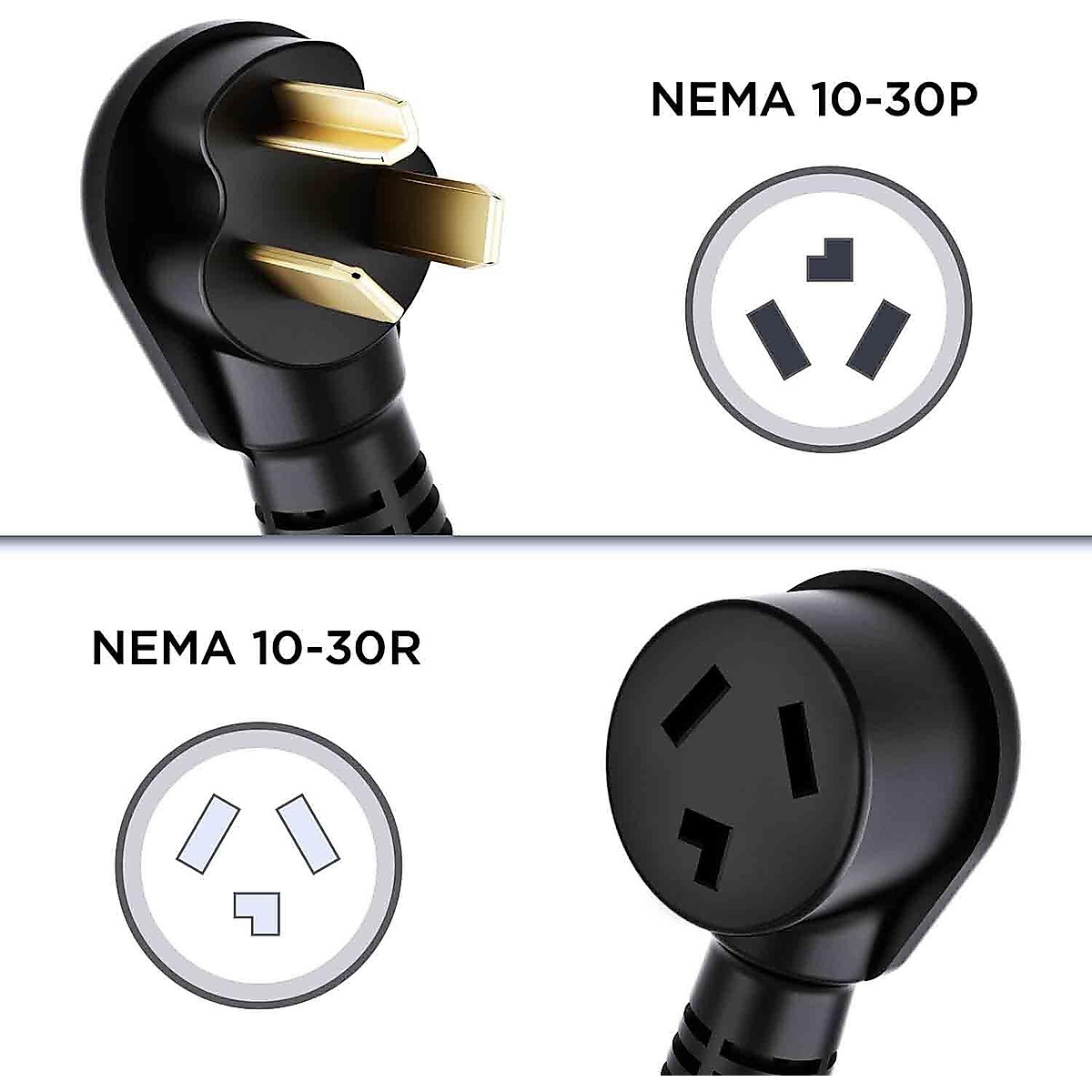 GearIT 30 Amp (10 Feet) 3 Prong Dryer Extension Cord NEMA 10-30P to 10-30R STW 10AWG/3 Heavy Duty, RV EV Charging Cable 125/250V