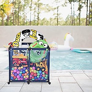 Yescom 36"x24"x35" Mesh Pool Storage Bin Netting Organizer Rolling Storage Cart Metal Frame Float Goggles Container Backyard Garage