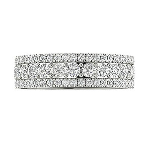 3 1/2 CT Round Shape White Cubic Zirconia Stones Three Row Wedding Engagement Anniversary Womens Band Ring in 14K White Gold Plated 925 Sterling Silver (3.50 Cttw) Ring Size - 8.5
