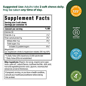 MegaFood Relax + Calm Magnesium Supplement - Soft Chews with Magnesium Citrate & Magnesium Malate for Heart Health, Muscle Tension & More - Vegetarian - Grape-Flavor - 30 Chews per Pack (Pack of 1)