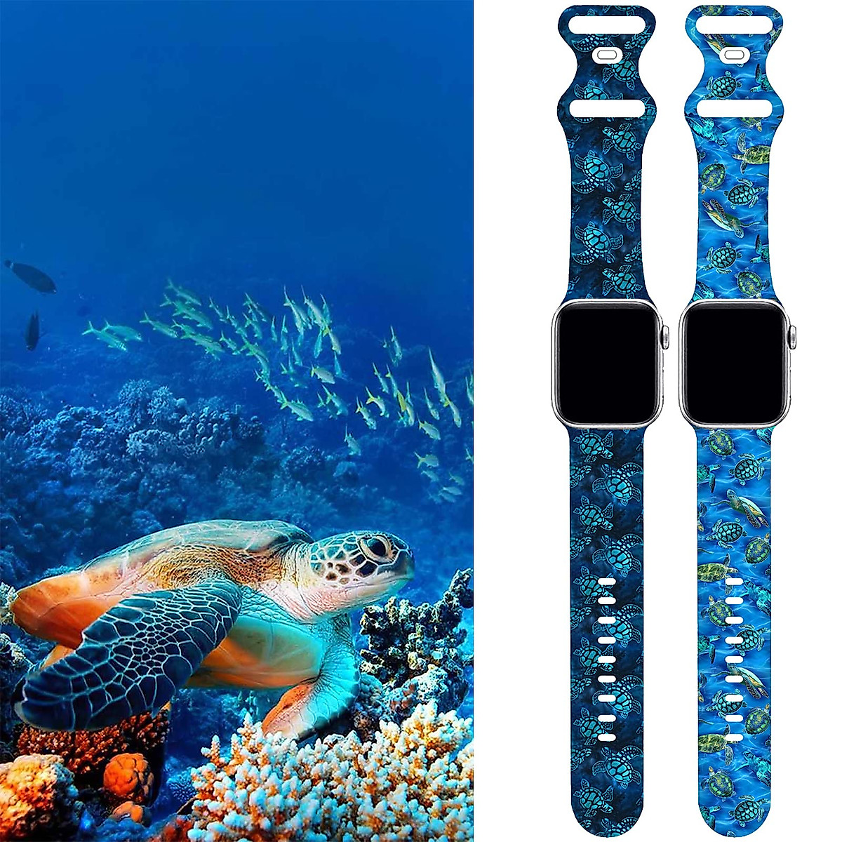 Sea Turtle Sport Watch Bands Compatible with Apple Watch Band 38mm 40mm 41mm,Silicone Strap Wristbands Compatible with iWatch Bands Series SE 7 6 5 4 3 2 1 for Girls Women Boys Men Couple Boyfriend Girlfriend Lover Gifts