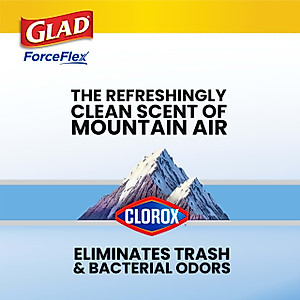 GLAD ForceFlex Large Drawstring Trash Bags, 30 Gallon Black Trash Bags for Large Kitchen Trash Can, Mountain Air Scent to Eliminate Odors, 50 Count (Package May Vary)