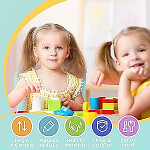 FUNLIO Kids Table and 4 Chairs Set, Height Adjustable Toddler Table and Chair Set for Ages 3-8, Easy to Wipe Arts & Crafts Table, for Classrooms/Daycares/Homes, CPC & CE Approved (5-Piece Set) - Green